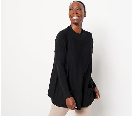 Modern Soul Comfort Yarn Mock Neck Sweater with Pockets (Black, XS/S ...