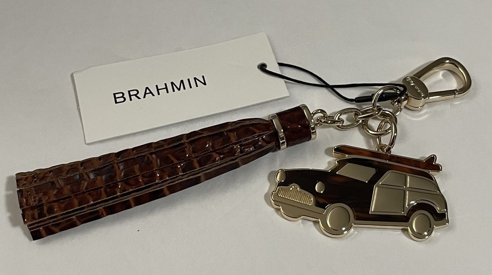 Brahmin Melbourne Copa Car Tassel Bag Charm Key Fob PECAN Brown Leather ...