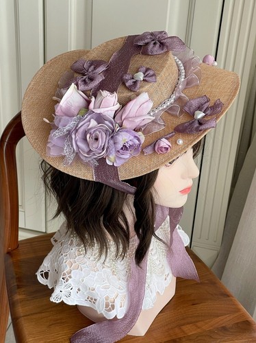 Womens Victorian Florals Hat Girls Top Hat with Wide Brim for Retro ...