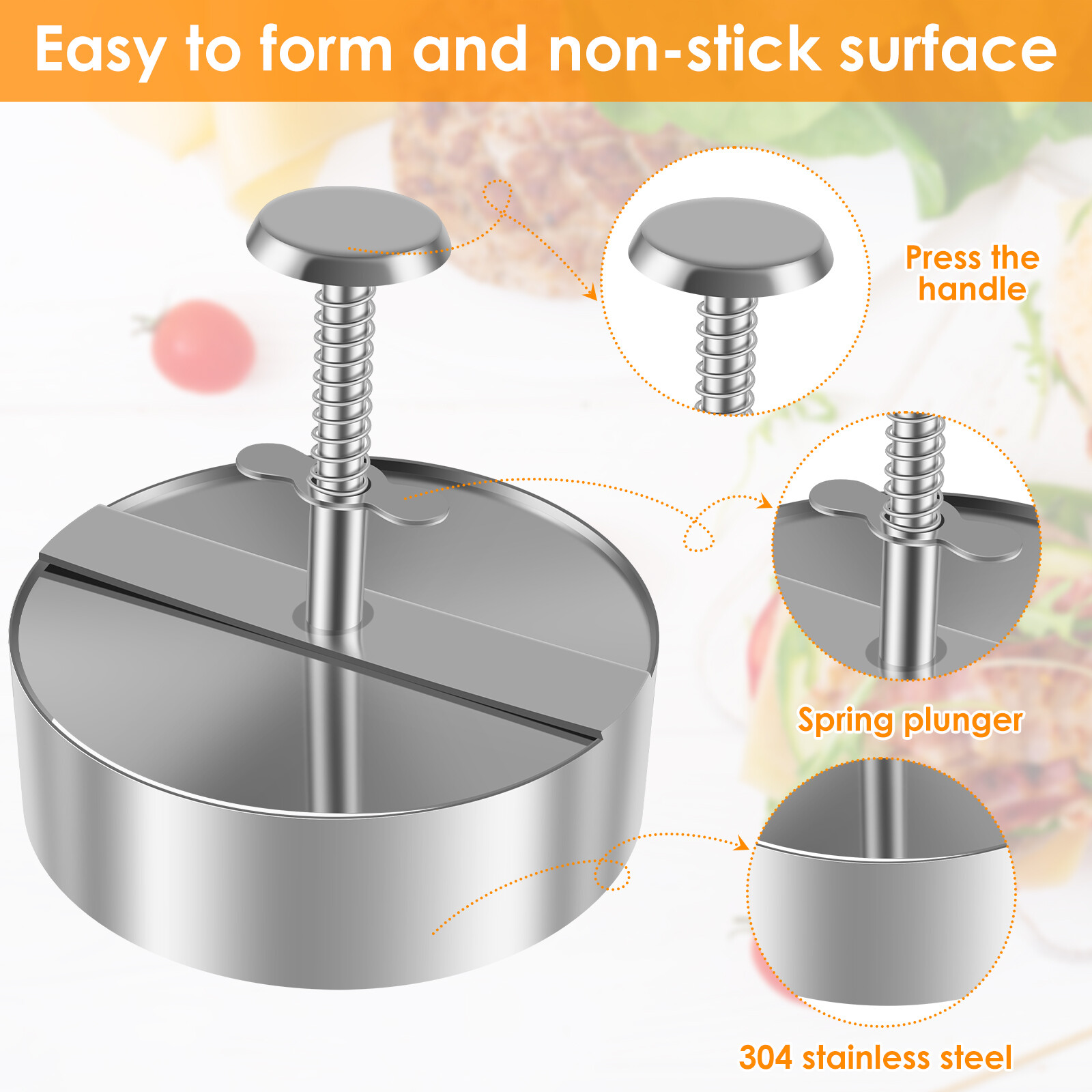 Burger Press Stainless Steel Hamburger Press Patty Maker Adjustable ...
