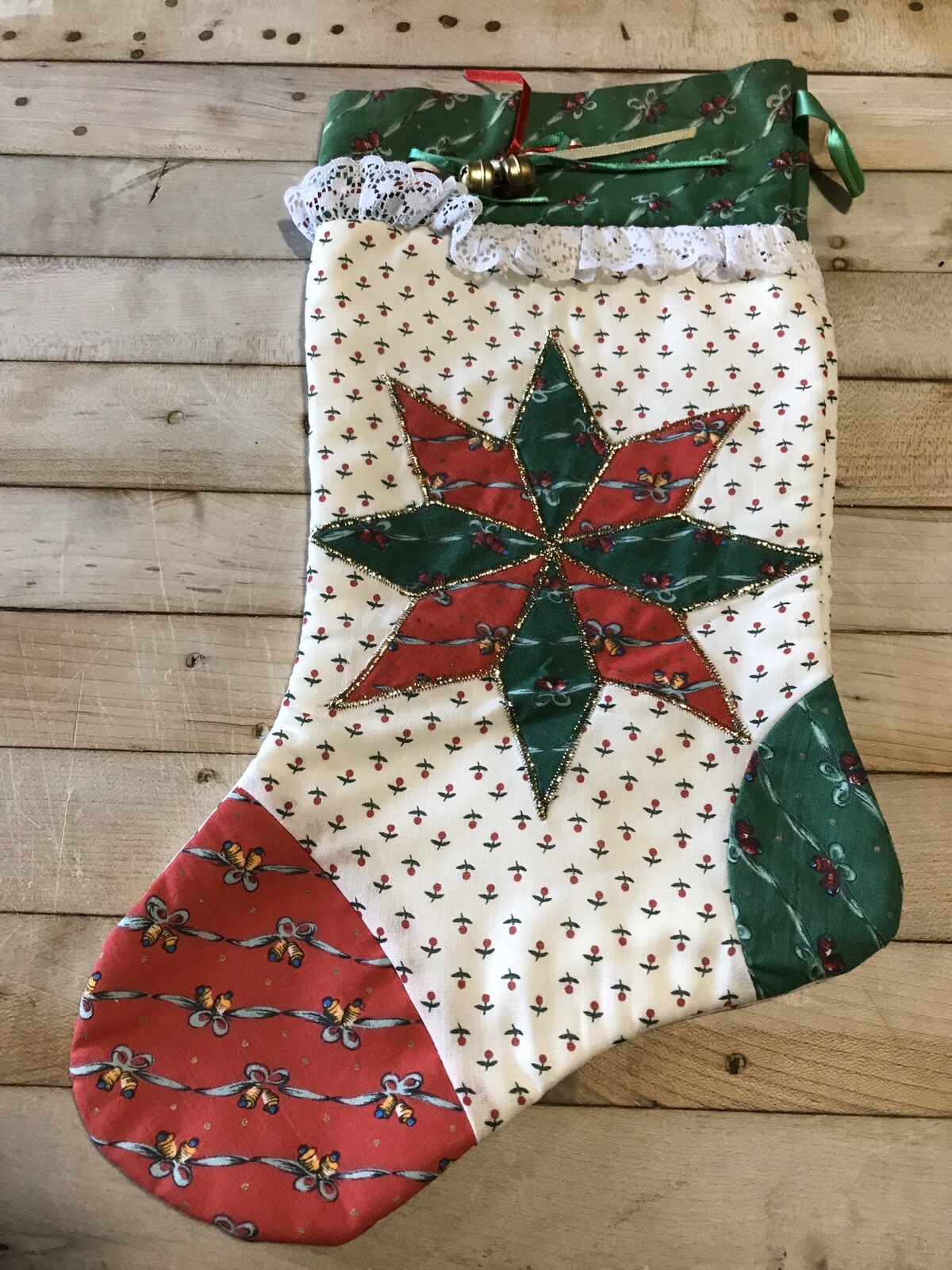 Quilted Country Christmas Stocking Handmade Cottagecore Felt Lining 15 ...