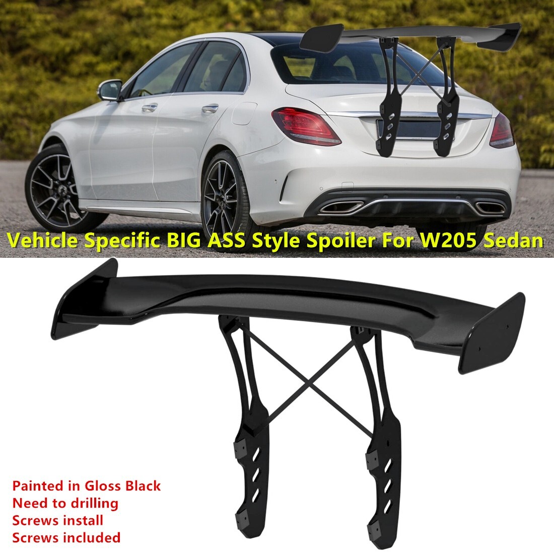For Mercedes C300 W205 Designs GT Spoiler Wing Chassis Mount Custom ...