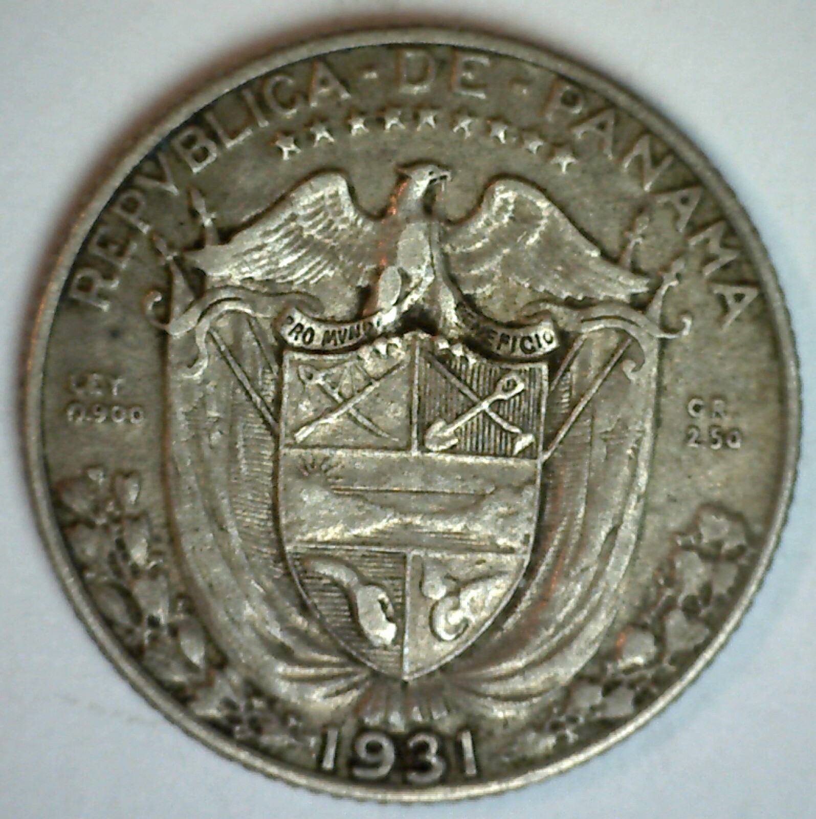 1931 Panama Silver 1/10th Balboa Coin Very Fine Circulated Armored Bust ...