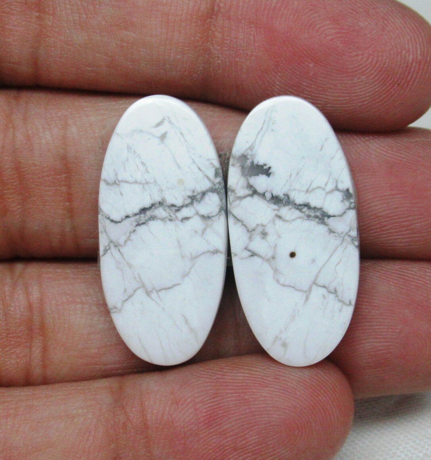 Natural Howlite Cabochon Oval Pair 32.75 Cts. Pear Gemstone For Jewelry ...