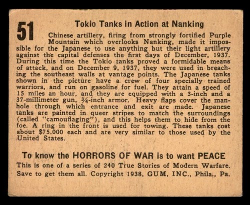 1938 Horrors of War #51 Tokio Tanks In Action At Nanking VG/EX | eBay