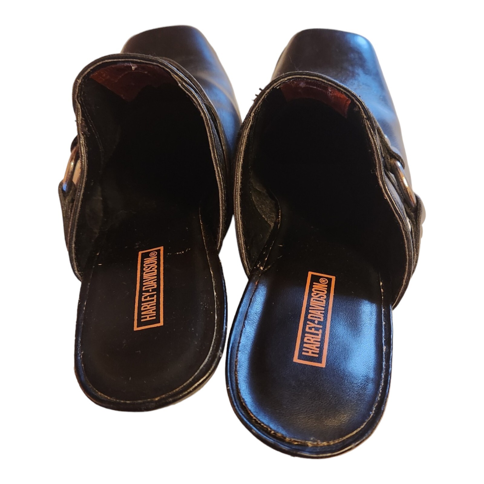 HARLEY DAVIDSON Clogs Mules Black Leather Slip On Mot… - Gem