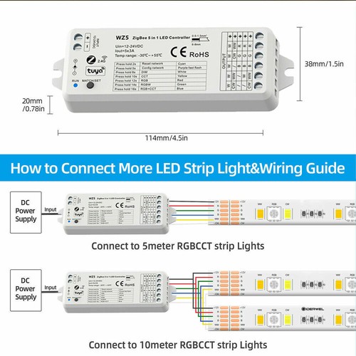 5in1 Tuya WiFi Bluetooth Zigbee Led Controller 12V 24V f DIM CCT RGB ...