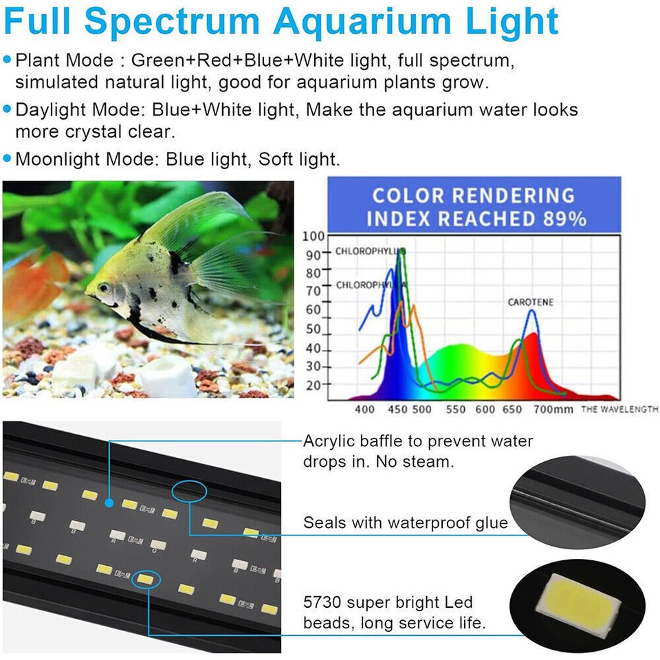 Aluminium Fish Tank LED Light Bar Aquarium Lighting Full Spectrum Plant ...