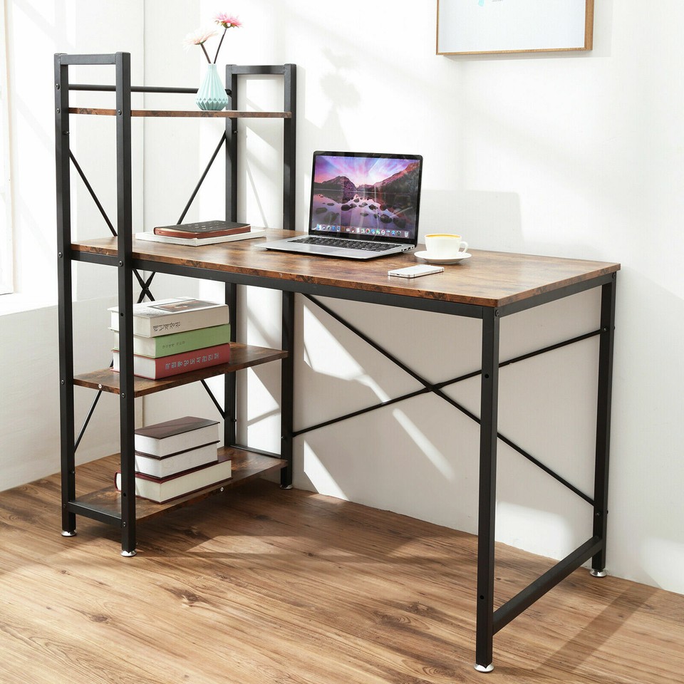 PC Table Study Computer Desk Unit Home Office Workstation Corner Shelve ...
