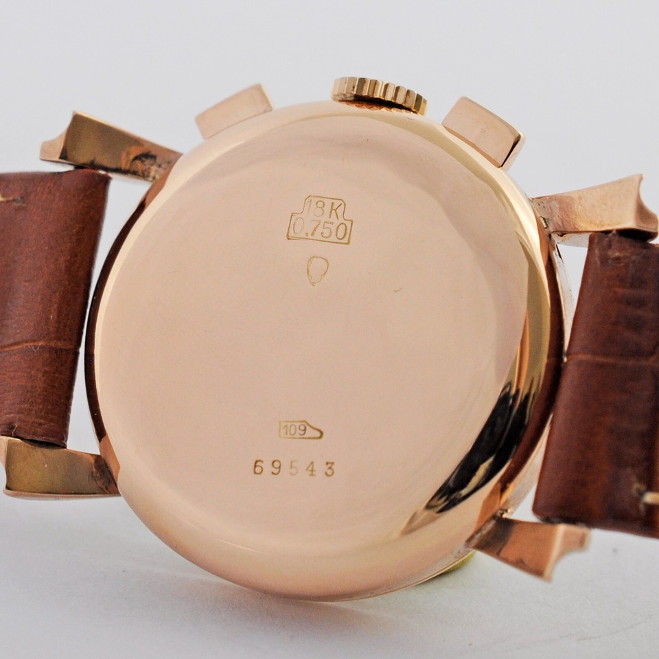 18K SOLID ROSE GOLD LUSINA SWISS CHRONOGRAPH CAL VALJOUX 23 SERVICED ...