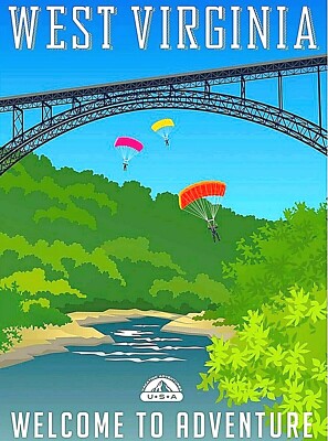 West Virginia United States Welcome to Adventure Vintage Travel Art ...