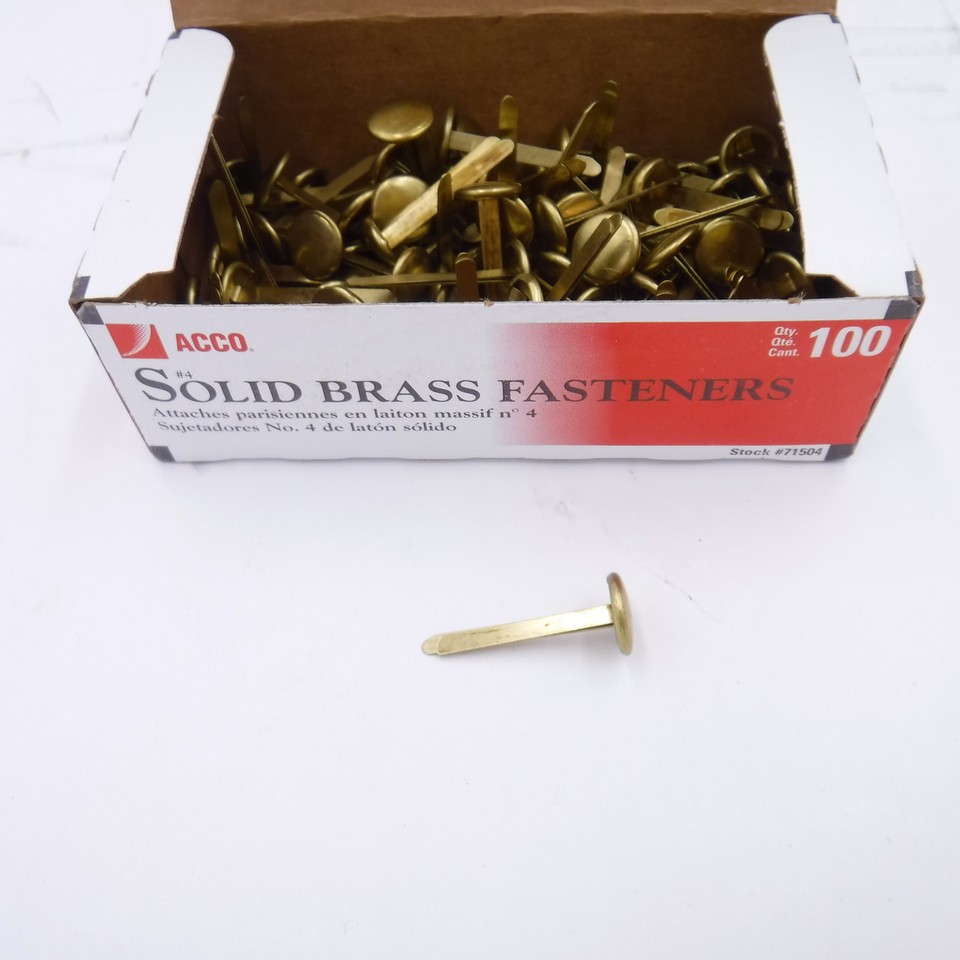 Acco Brass Prong Paper Fasteners, #4, 1" Capacity, Brass, 100/Box | eBay