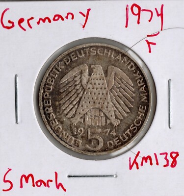 Coin Germany 5 Mark 1974 F KM138, silver, Constitution Commemorative | eBay