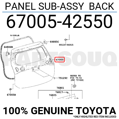 6700542550 Genuine Toyota PANEL SUB-ASSY BACK 67005-42550 | eBay.de
