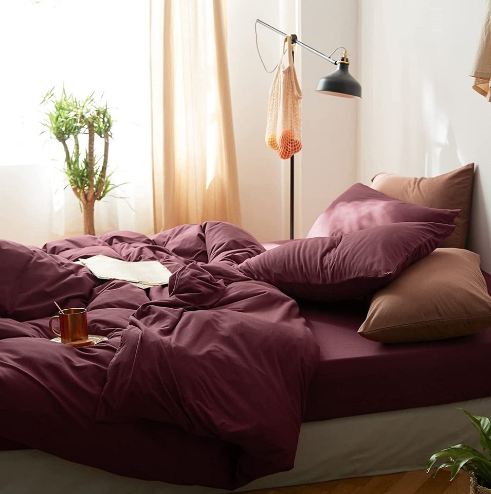 Maroon color Cotton Duvet Cover With Buttons Duvet Cover California ...