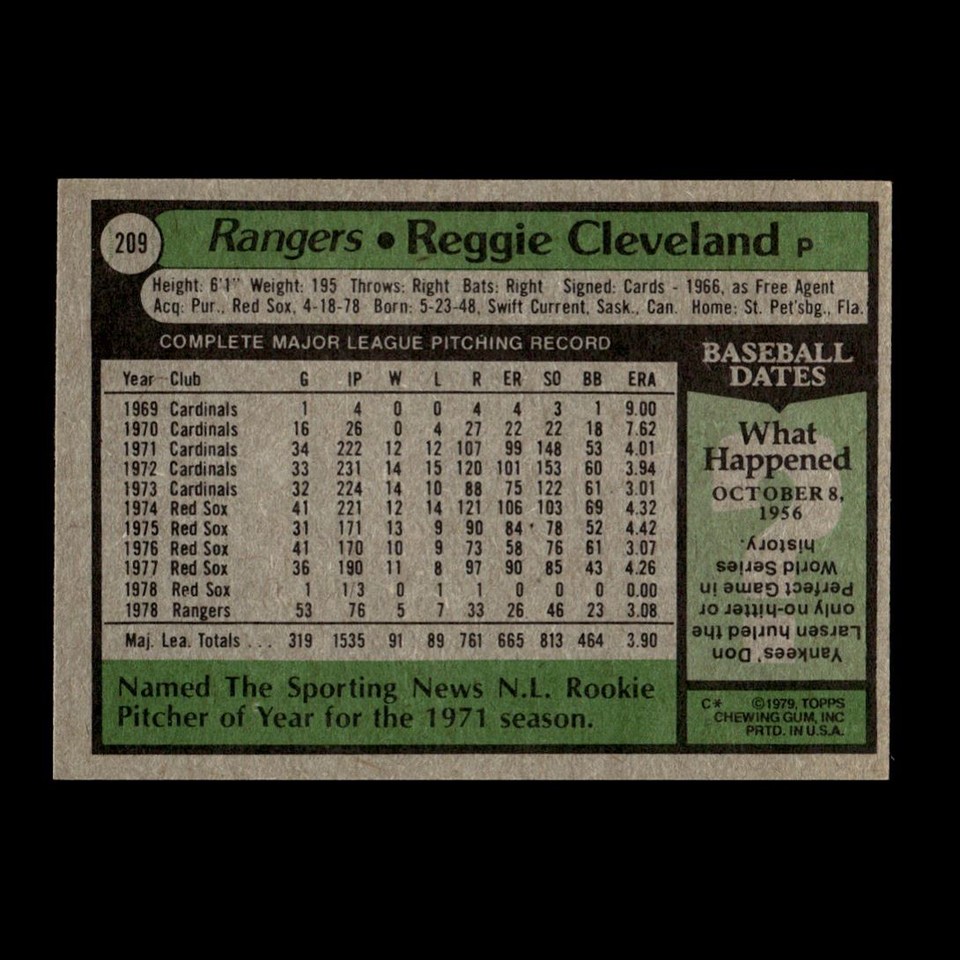 Reggie Cleveland 1979 Topps Texas Rangers #209 Nice Vintage! | eBay