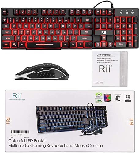 Rii Gaming Keyboard and Mouse Set 3-LED Backlit Mechanical Feel ...
