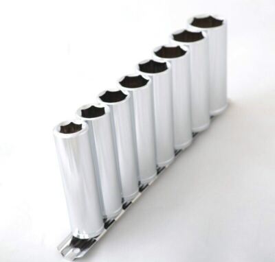 9pc Deep Well Socket Set Chrome SAE or METRIC 1/4 3/8 or 1/2" Drive On ...