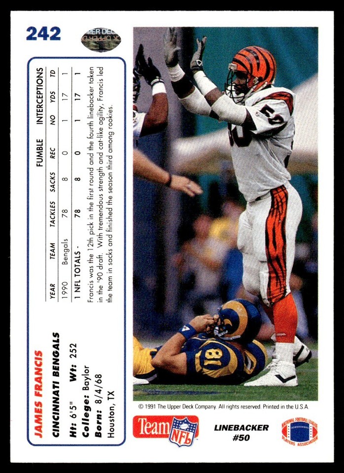 1991 Upper Deck James Francis Cincinnati Bengals #242 | eBay