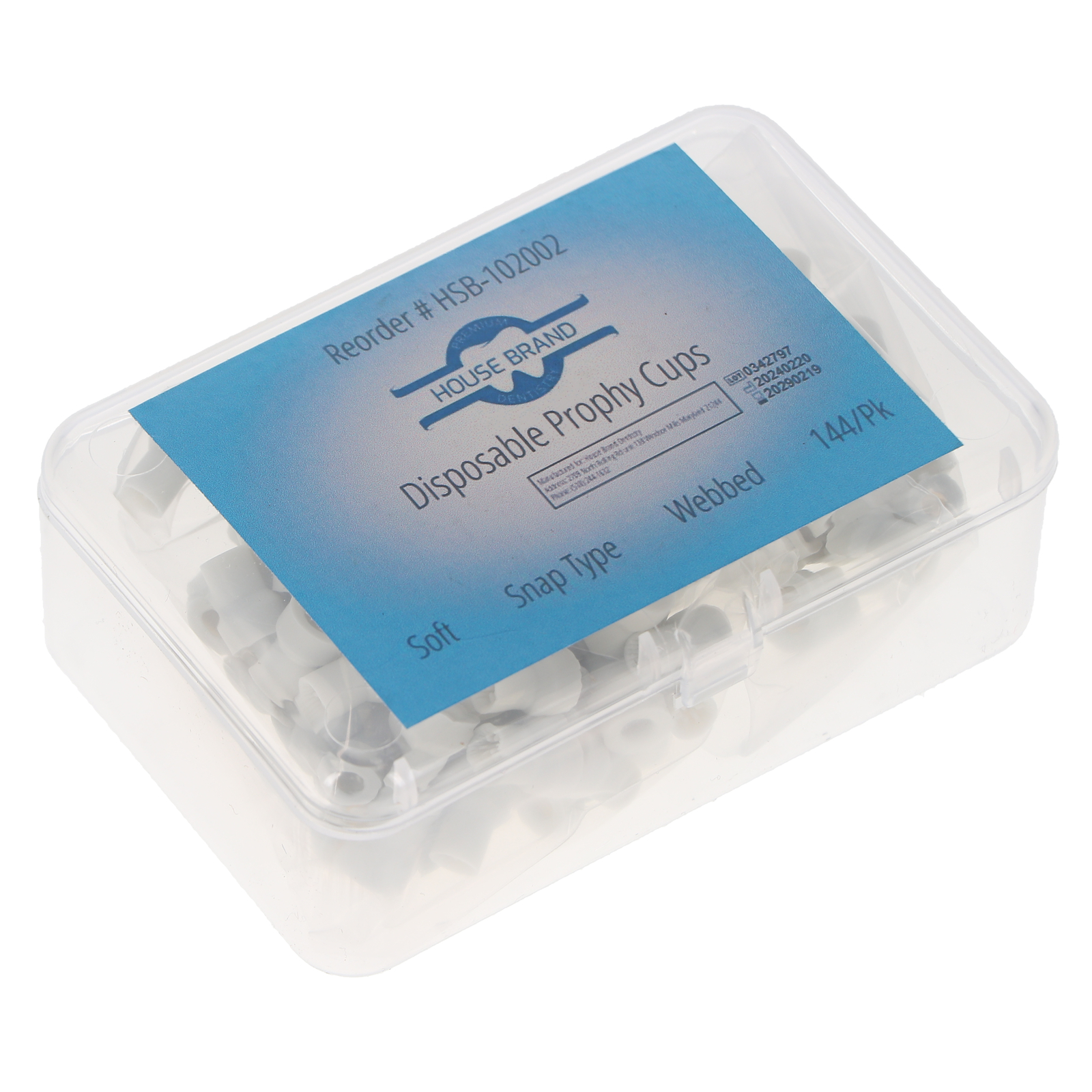 House Brand Dentistry 102002 HSB Prophy Cups Soft Snap Type Webbed 144 ...