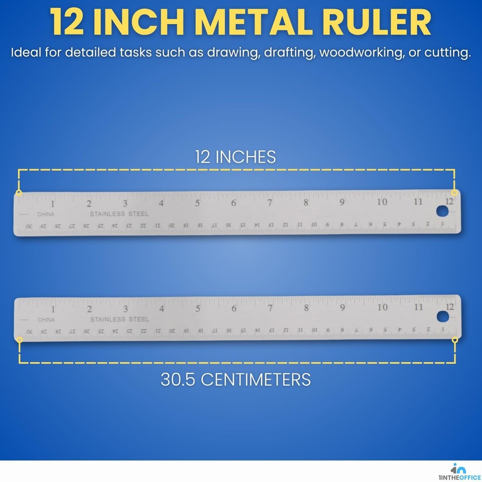 1InTheOffice Metal Ruler 12 Inch, Stainless Steel 12 Inch Ruler with ...