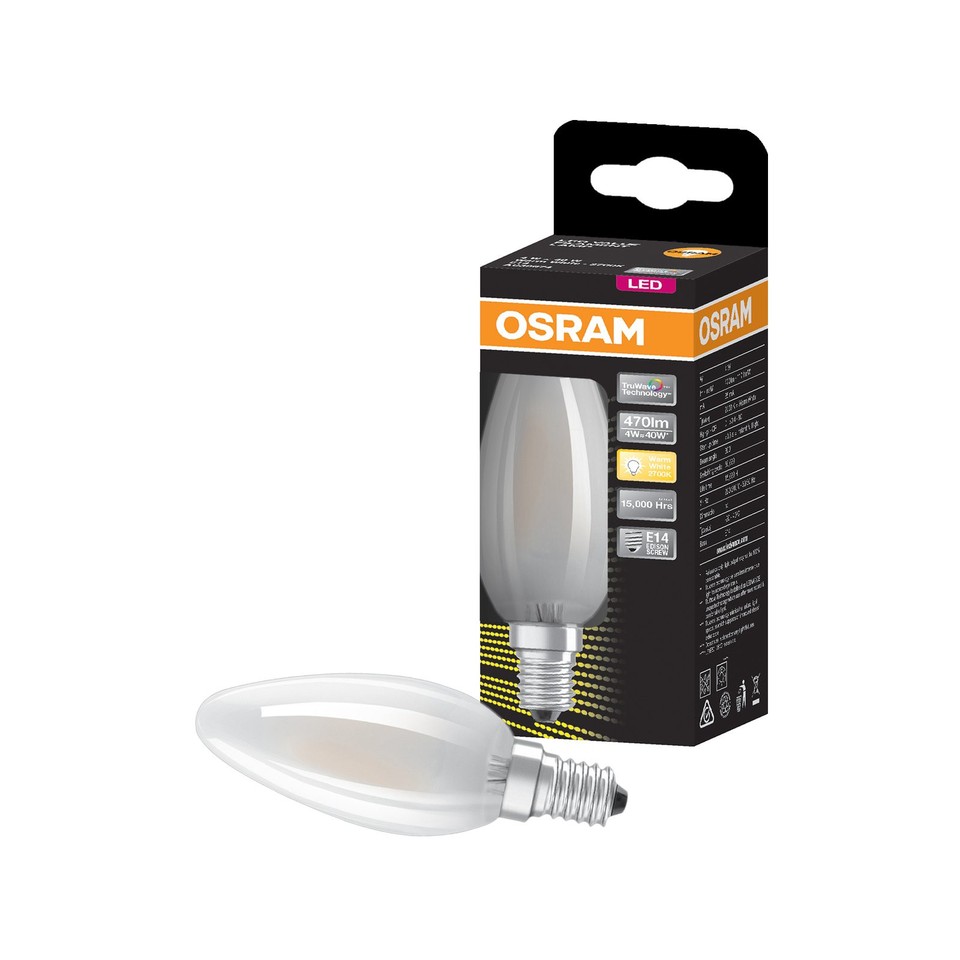 5 X osram 4w 470lm e14 warm white led candle fila frosted light globe ...