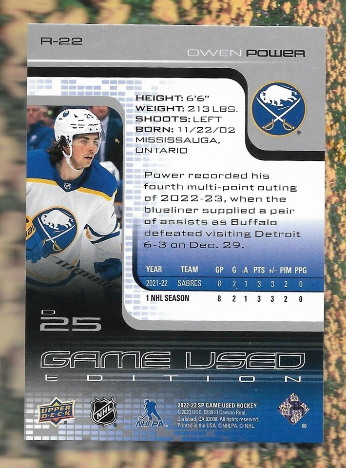 OWEN POWER 2022-23 UPPER DECK SP ROOKIE RC #'D /999 NHL STAR SABRES | eBay