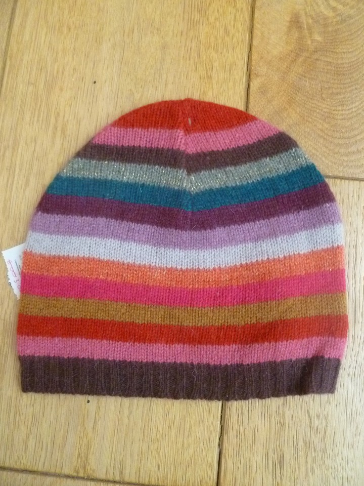 MONSOON ACCESSORIZE WOOL ANGORA BLEND STRIPED BUTTON BEANIE HAT ...