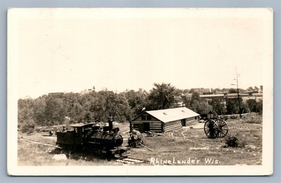 RHINELANDER WI TRAIN LOCOMOTIVE ANTIQUE REAL PHOTO POSTCARD RPPC | eBay