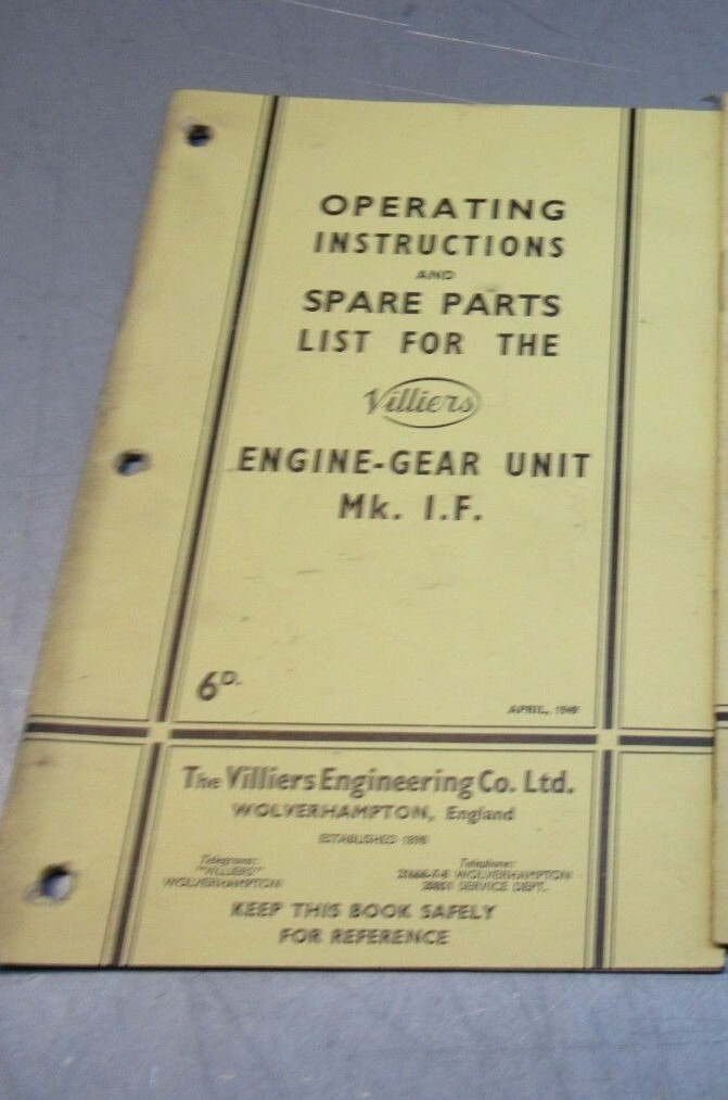 Villiers Engine Gear Unit Mk. 1F Owners Spares Parts Manual Book | eBay