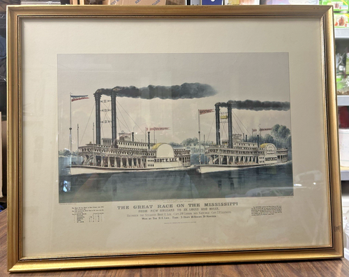 Original Currier and Ives Lithograph ON THE MISSISSIPPI Framed with ...