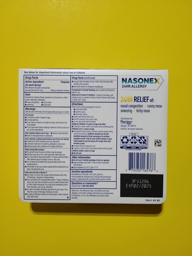 Nasonex Nasal Spray 24hr Relief Allergy/Congestion 60 Sprays 1/2026 Non ...