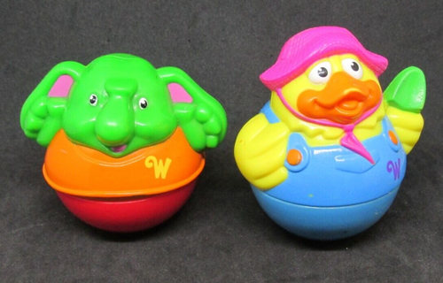 Hasbro Playskool WEEBLES WOBBLE DUCK PINK HAT & GREEN ELEPHANT LOT OF 2 ...