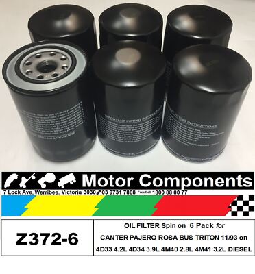 OIL FILTER 6 PACK Z372 for Mitsubishi 4M40 2.8L 4M41 3.2L 4D33 4.2L ...