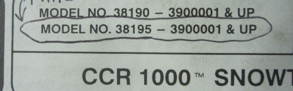 Toro CCR1000 MODEL 38190 38195 Snowthrower Operator's Manual - Used | eBay