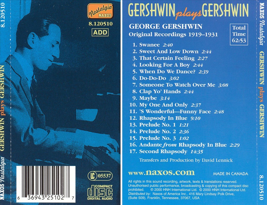 GEORGE GERSHWIN GERSHWIN PLAYS GERSHWIN [NAXOS] NEW CD | eBay