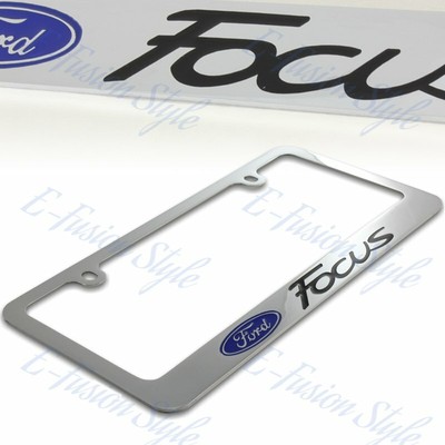 FORD FOCUS Chrome Plated Brass License Plate Frame with 2 Black Caps ...