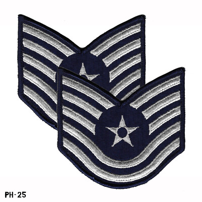 PAIR US Air Force USAF Tech Sergeant TSGT E-6 Chevron Patches Full ...