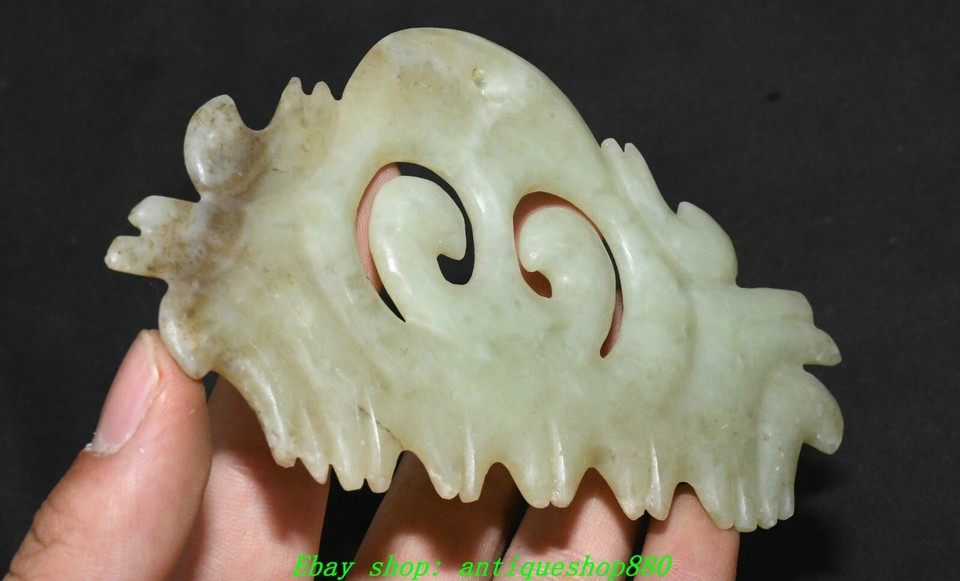 5.7''Chinese Hongshan Culture Hetian Jade Carved “ Gou Yun Pei ” Yubi ...