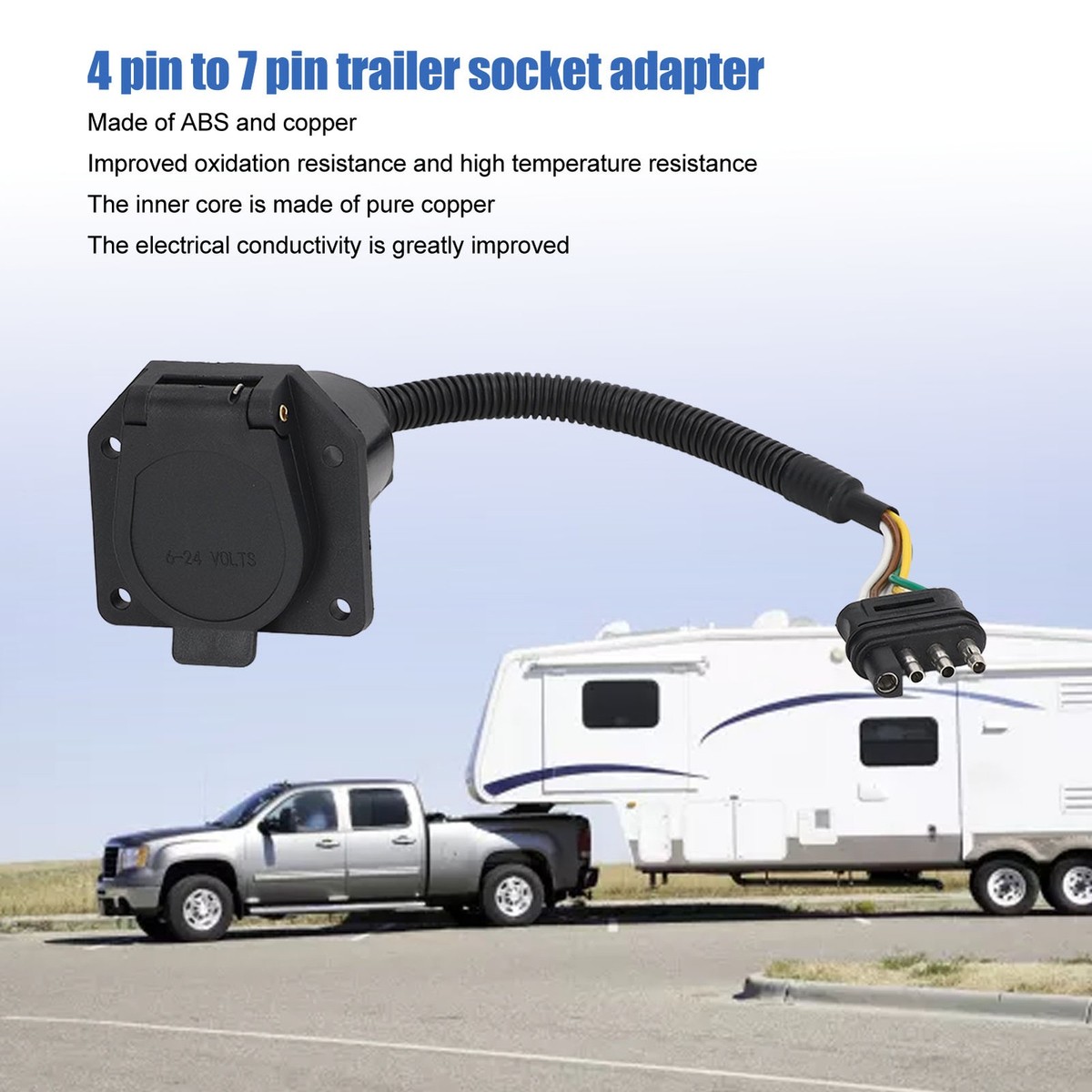 Trailer Parts 4 Pin To 7 Pin Connector Adapter, Trailer Plug Converter ...