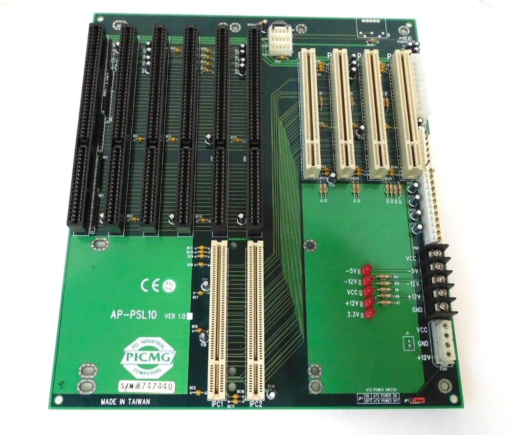 PICMG PCI INDUSTRIAL COMPUTERS AP-PSL10 VER 1.0 BACKPLANE BOARD 10 SLOT ...
