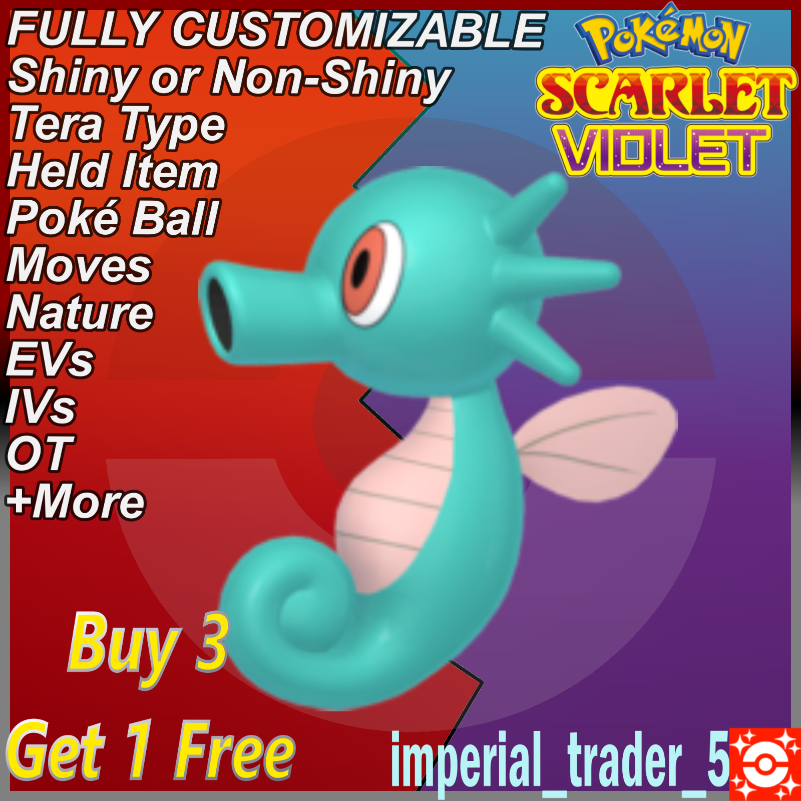 Pokémon Scarlet and Violet Shiny Horsea W/ Best 6IV Customizable | eBay