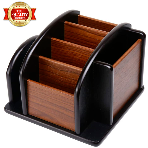 New Revolving Caddy Remote Control Organizer Wooden Storage Holder Box ...