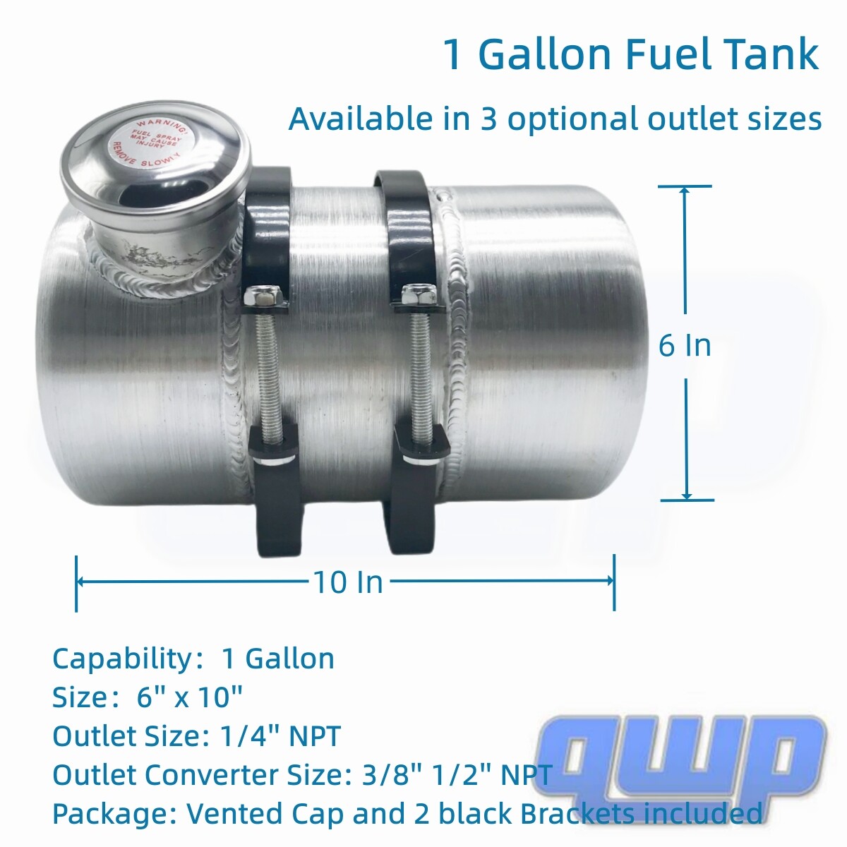 6'' x 10" 1 Gallon Gas Tank 1/4'' NPT Aluminum Spun Fuel Tank fit Motor ...