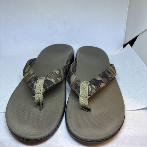 Vionic Men's Manly Gray Camo Flip Flops Sandals, Size 12 Medium Thong ...