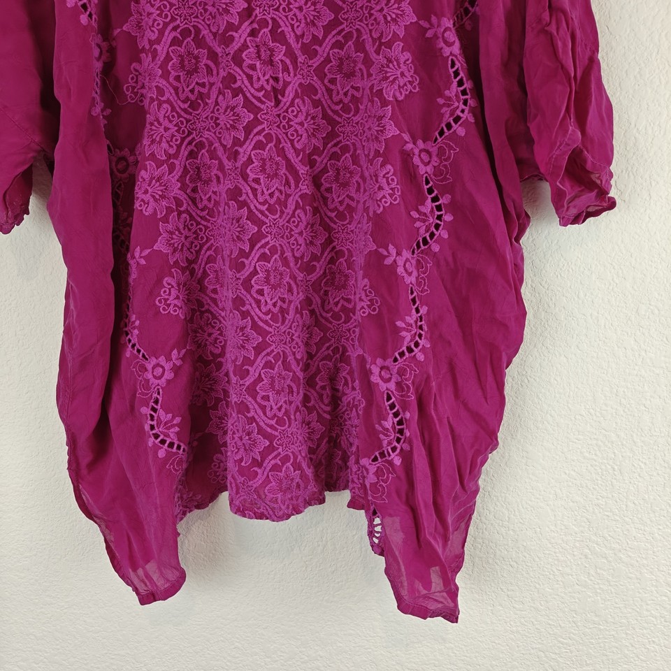 Johnny Was Magenta Embroidered Floral Rayon Asymmetrical Blouse Size XL ...