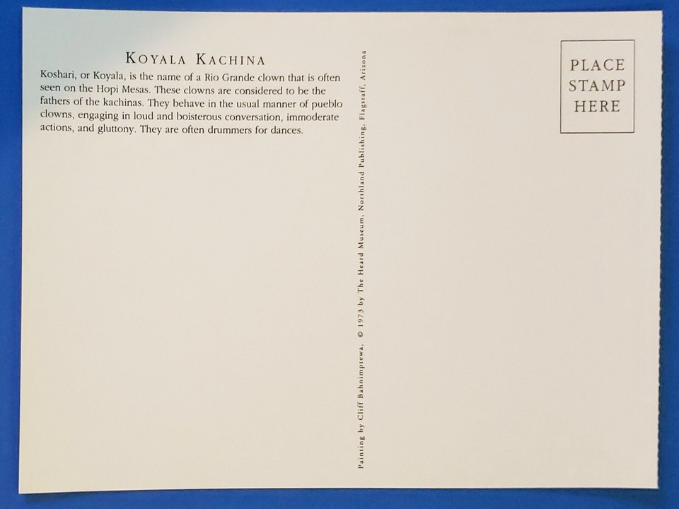 Postcard Hopi Koyala Koshari Clown Kachina Cliff Bahnimptewa | eBay