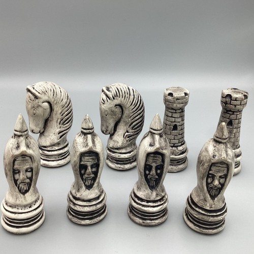Knights Rook Pawn Chess GRAY Pieces Medieval 4” VTG Duncan 8 Pc Lot ...