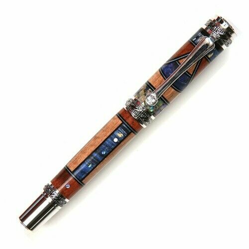 Majestic Fountain Pen, Amboyna Burl, Pyinma & Blue Box Elder w/ Paua ...