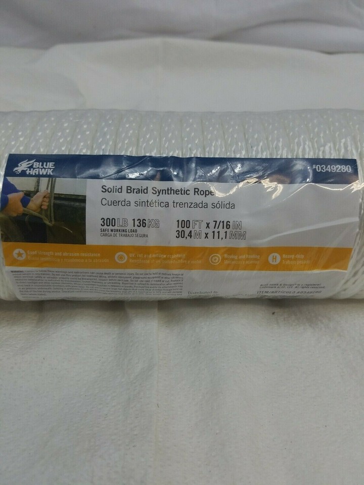 BLUE HAWK 7/16" X 100' SOLID BRAID SYNTHETIC ROPE-0349280 | eBay